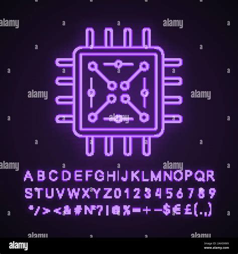 Processor With Electronic Circuits Neon Light Icon Microprocessor With Microcircuits Chip