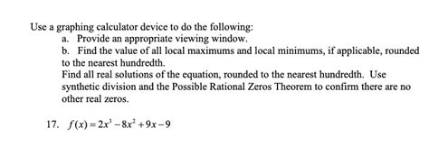 Solved Use A Graphing Calculator Device To Do The Following Chegg