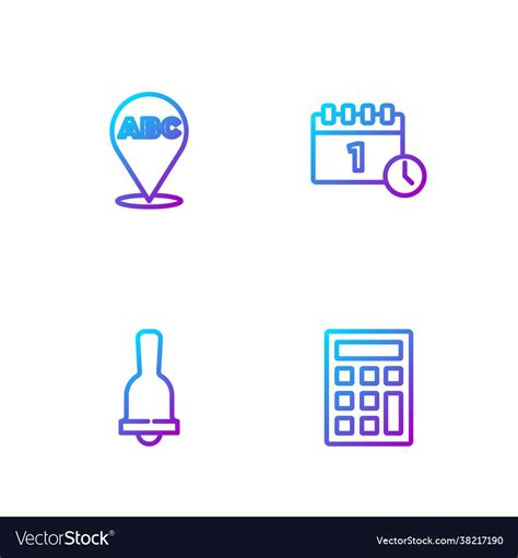 Set Line Calculator Ringing Bell Alphabet Vector Image