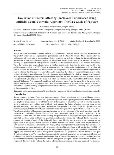 Pdf Evaluation Of Factors Affecting Employees Performance Using Artificial Neural Networks