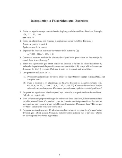 Introduction A L Algorithmique Exercices