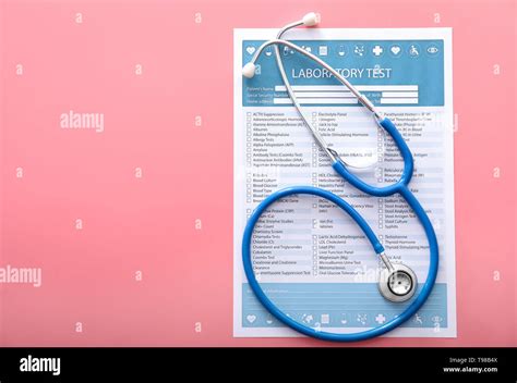 Medical Stethoscope With Laboratory Test On Color Background Health Concept Stock Photo Alamy