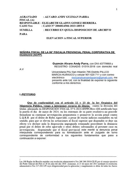 Queja Penal De Elevacion Pdf Fiscal Derecho Penal