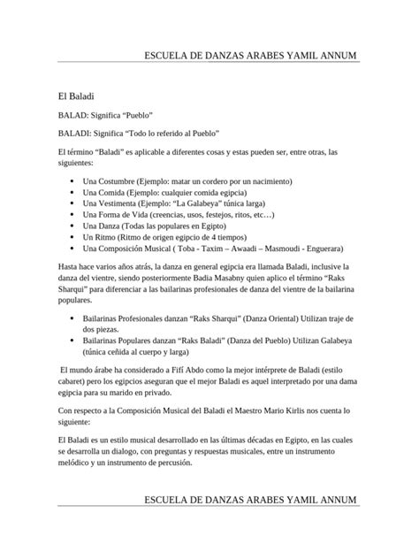 Significado Y Estilo Del Baladi Egipcio Pdf Bailes Egipto