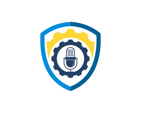 Simple Shield With Gear And Podcast Microphone Vector Art At Vecteezy