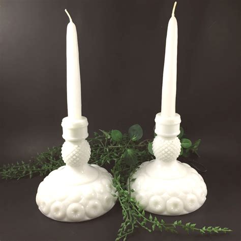 2 Kemple Glass Milk Glass Candle Holders Moon And Stars W Diamond Point