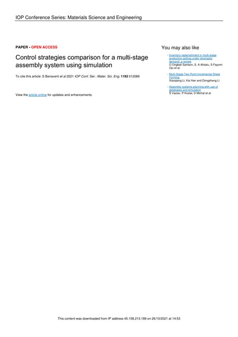 Pdf Control Strategies Comparison For A Multi Stage Assembly System