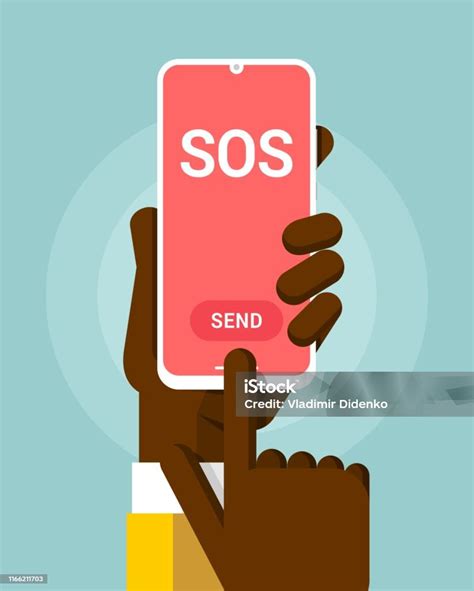 인간의 손에 스마트 폰 모형 빈 분홍색 화면에 Sos 메시지 벡터 다채로운 기술 일러스트 Sos에 대한 스톡 벡터 아트 및 기타