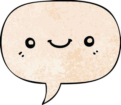 Cartoon Cute Happy Face And Speech Bubble In Retro Texture Style