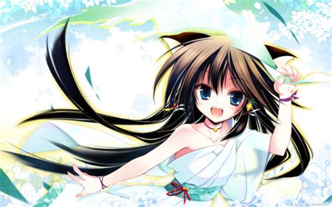 Original Animal Ears Black Hair Blue Eyes Catgirl Flowers Long
