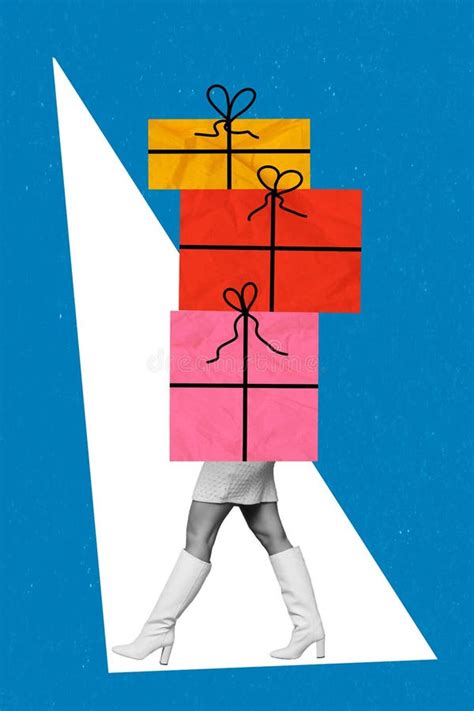 Collage Photo Advert Banner Headless Stack Surprise Tboxes Girl Walk Promo Winter Christmas