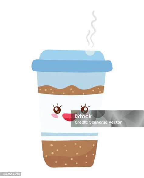 뜨거운 커피 따뜻한 음식 밝은 재미 가와이이 만화 스타일 일회용 유리 평면 벡터 일러스트 흰색에 고립 감정에 대한 스톡 벡터 아트 및 기타 이미지 Istock