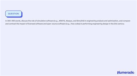 Solvedin 300 400 Words Discuss The Role Of Simulation Software Eg Ansys Abaqus And Solvedin 300 400 Words Discuss The Role Of Simulation Software Eg Ansys Abaqus And