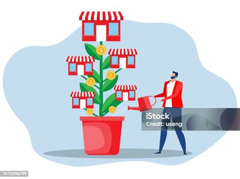 성장 나무와 프랜차이즈 상점 사업 부동산 사업 홍보 중소기업 벡터 일러스트레이션 개념과 주제에 대한 스톡 벡터 아트 및 기타