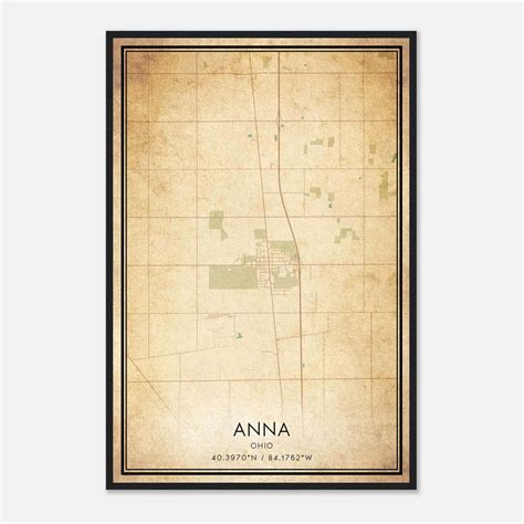 Vintage Anna Ohio Map Poster Anna Oh City Road Wall Art Print Custom Maps And Posters