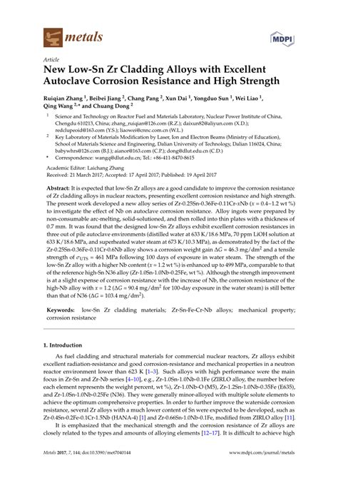 Pdf New Low Sn Zr Cladding Alloys With Excellent Autoclave Corrosion
