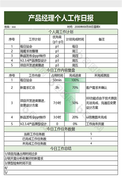 简约个人工作日报excel模板下载 包图网