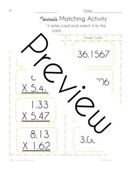 Multiplying Decimals Matching Activity Distance Learning TPT
