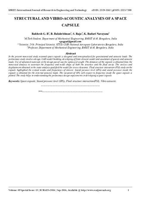 Doc Structural And Vibro Acoustic Analyses Of A Space Capsuledocx