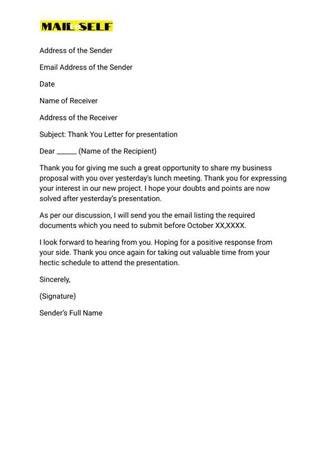Thank You Letter After Presentation How To Templates And Examples