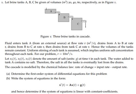 Solved 1 Let Brine Tanks A B C Be Given Of Volumes M3