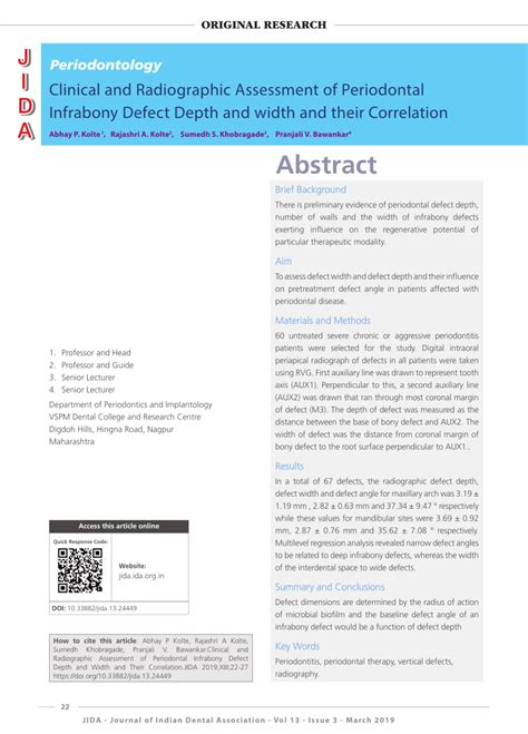 Pdf Clinical And Radiographic Assessment Of Periodontal Infrabony