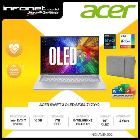 Jual Acer Swift 3 Oled Sf314 71 70y2 Evo I712700h 16gb 1tb Ssd Intel