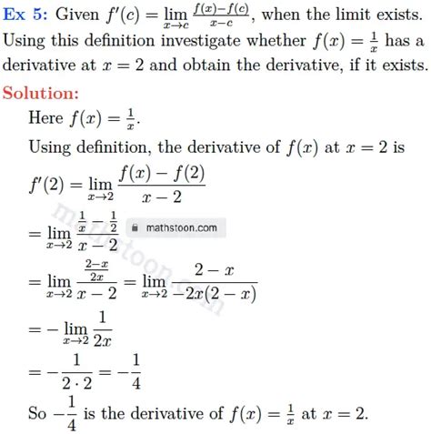 Sn Dey Class 11 Solutions Differentiation Very Short Answer Type Questions Mathstoon
