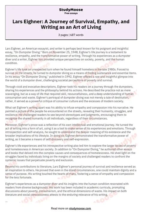 Lars Eighner A Journey Of Survival Empathy And Writing As An Art Of Living Free Essay Example