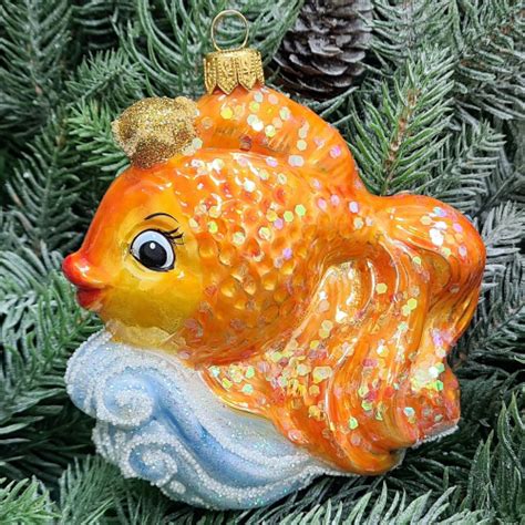 Купить стеклянная елочная игрушка золотая рыбка в магазине Elichristmas ...