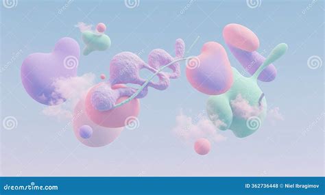 Surreal Pastel Abstract Shapes Floating In A Dreamy Sky With Soft