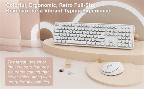 Wireless Keyboard And Mouse Combo Ergonomic Full Size Typewriter Retro Round