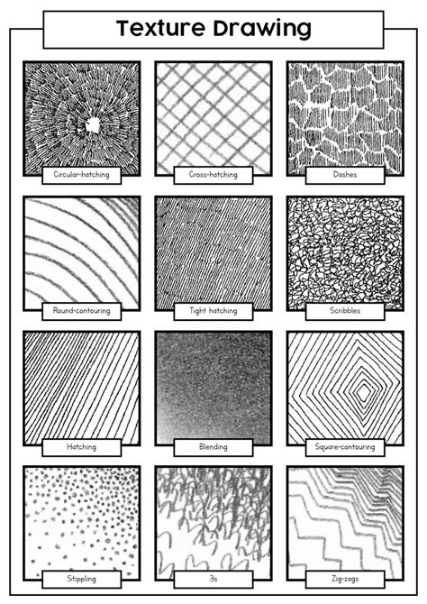 15 Texture Line Drawing Techniques Worksheet