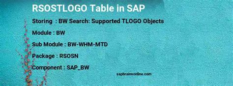 RSOSTLOGO SAP Table For BW Search Supported TLOGO Objects