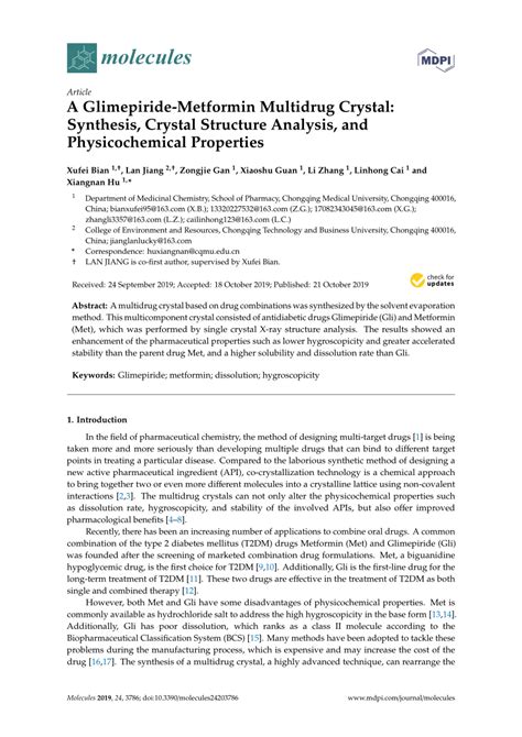 Pdf A Glimepiride Metformin Multidrug Crystal Synthesis Crystal Structure Analysis And