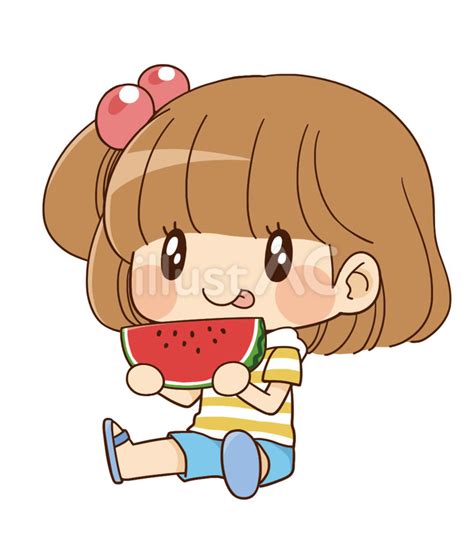 スイカを食べる女の子イラスト No 23959086｜無料イラスト・フリー素材なら「イラストac」