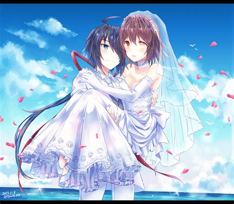 Safebooru 2girls Bare Shoulders Bird Black Hair Blue Eyes Blue