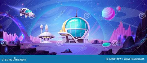 Alien Colony Landscape Planet Mars Colonization Futuristic Cartoon