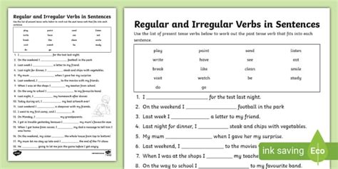 Regular And Irregular Verbs Worksheet