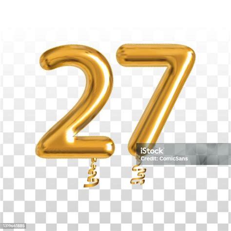 벡터 사실적으로 분리된 황금 풍선 번호 27로 투명 배경에 초대 장식 숫자 27에 대한 스톡 벡터 아트 및 기타 이미지 숫자 27 3차원 형태 생일 Istock
