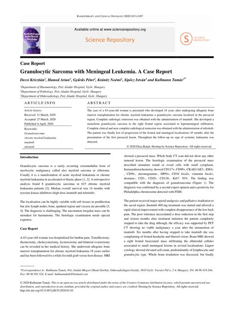 Pdf Granulocytic Sarcoma With Meningeal Leukemia A Case Report