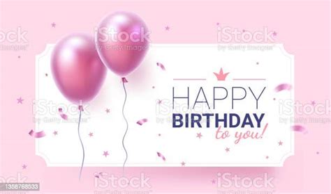 텍스트와 반짝이 색종이와 핑크 컬러 현실적인 공기 풍선 벡터 생일 그림 풍선과 프레임 아름다운 휴일 템플릿 디자인 귀여운에 대한 스톡 벡터 아트 및 기타 이미지 Istock
