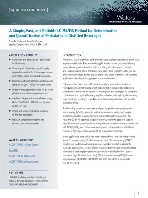 A Simple Fast And Reliable LC MS MS Method For Determination And Quantification Of Phthalates