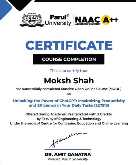 Moksh Shah On Linkedin Chatgpt Ai Productivity Mooc Learningjourney Paruluniversity