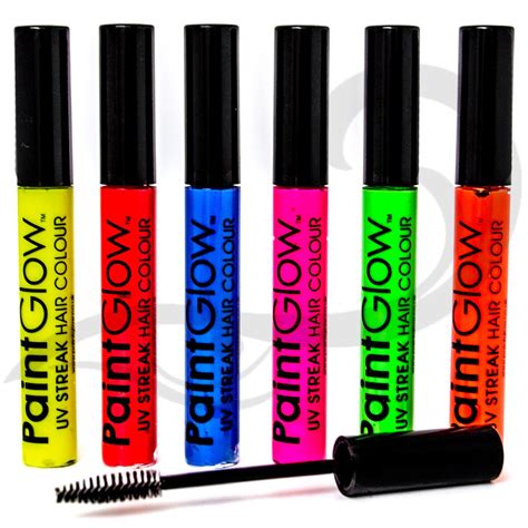 PaintGlow Hair Mascara Temporary Wash Out UV Neon Bright Streaks Rave ...