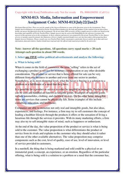 Ignou Mnm Solved Assignment English Medium