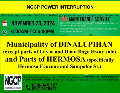 Ngcp Power Interruption Municipality Of Dinalupihan And Portion Of Hermosa November 23 2024