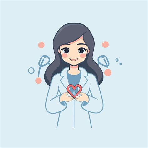 손에 심장을 들고 있는 귀여운 소녀 터 일러스트레이션 프리미엄 벡터