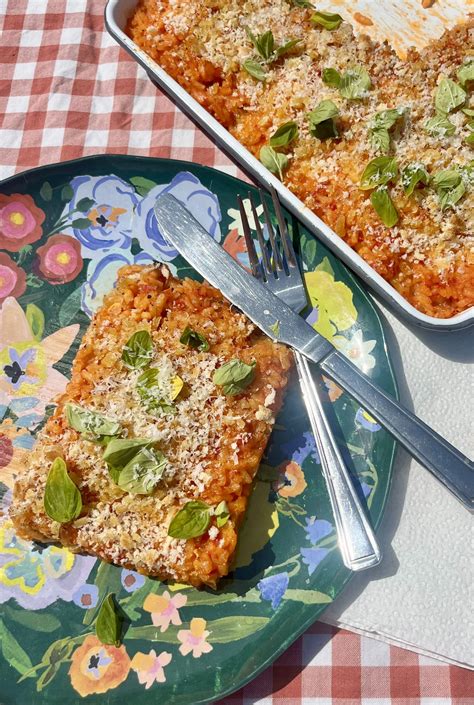 Tomato Basil And Mozzarella Baked Risotto Slice Recipes 5 O Clock Apron