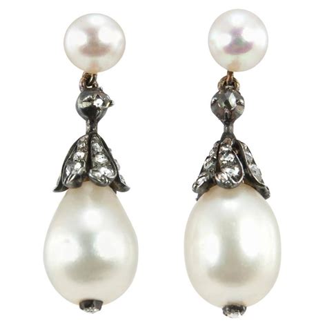 Victorian Natural Pearl And Diamond Dangle Earrings For Sale At 1stdibs